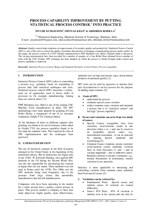 (PDF) Process Capability Improvement by Putting ‘ Statistical Process Control ’ Into Practice