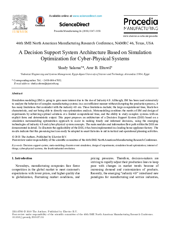 (PDF) A Decision Support System Architecture Based on Simulation ...