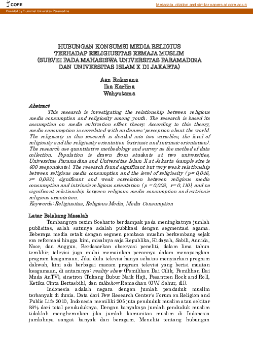 (PDF) Hubungan Konsumsi Media Religius Terhadap Religiusitas Remaja ...