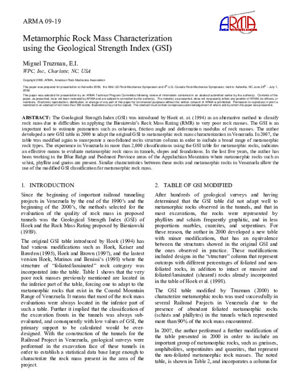 (PDF) Metamorphic Rock Mass Characterization Using the Geological ...