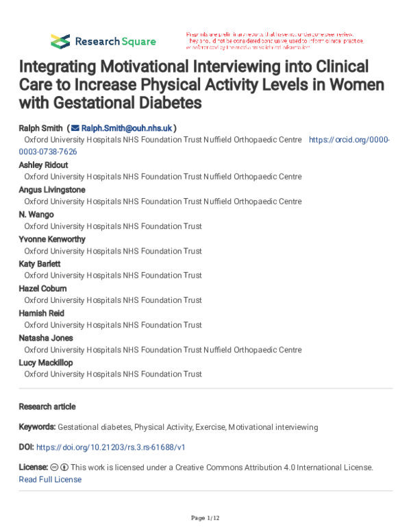 (PDF) Integrating Motivational Interviewing into Clinical Care to Increase Physical Activity ...