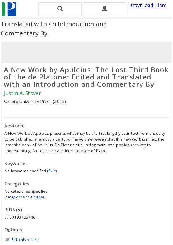 (PDF) A New Work by Apuleius: The Lost Third Book of the De Platone