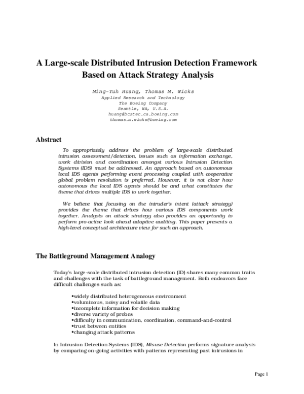 Pdf A Large Scale Distributed Intrusion Detection Framework Based On Attack Strategy Analysis