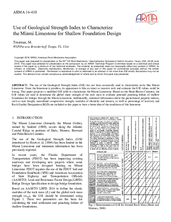 (PDF) Use of Geological Strength Index to Characterize the Miami ...