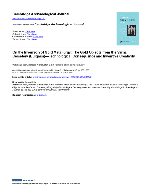 (PDF) On the Invention of Gold Metallurgy: The Gold Objects from the ...