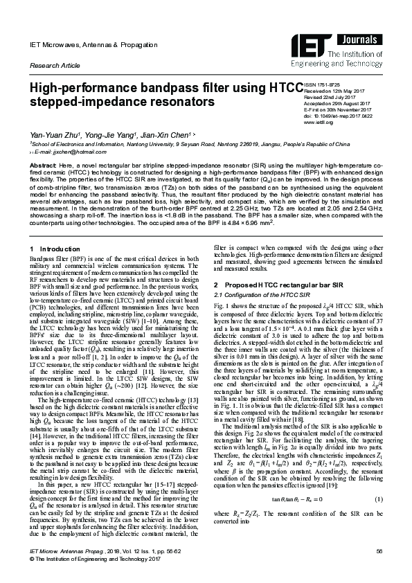 (PDF) High Performance Bandpass Filter Using HTCC Stepped-Impedance ...