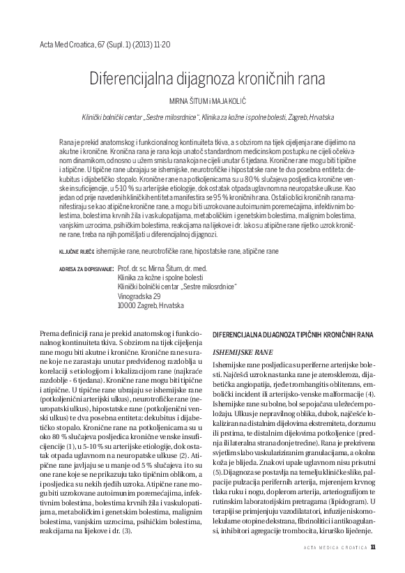 (PDF) Diferencijalna Dijagnoza Kroničnih Rana