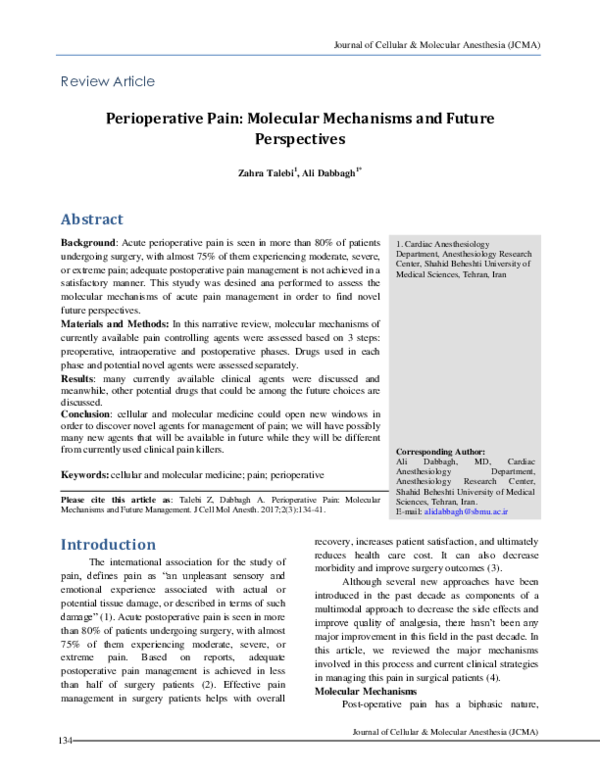 (PDF) Perioperative Pain: Molecular Mechanisms and Future Perspectives