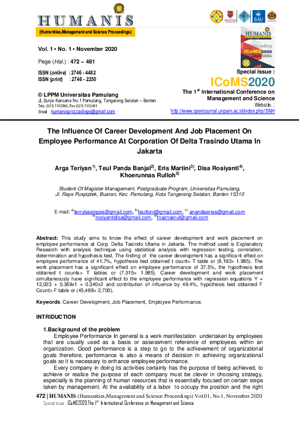 (PDF) The Influence Of Career Development And Job Placement On Employee Performance At ...