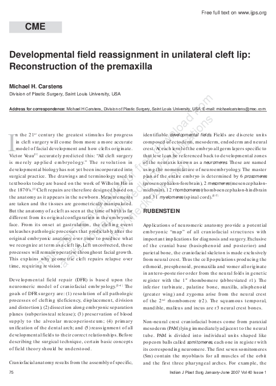 (PDF) Developmental Field Reassignment in unilateral cleft lip: Reconstruction of the premaxilla