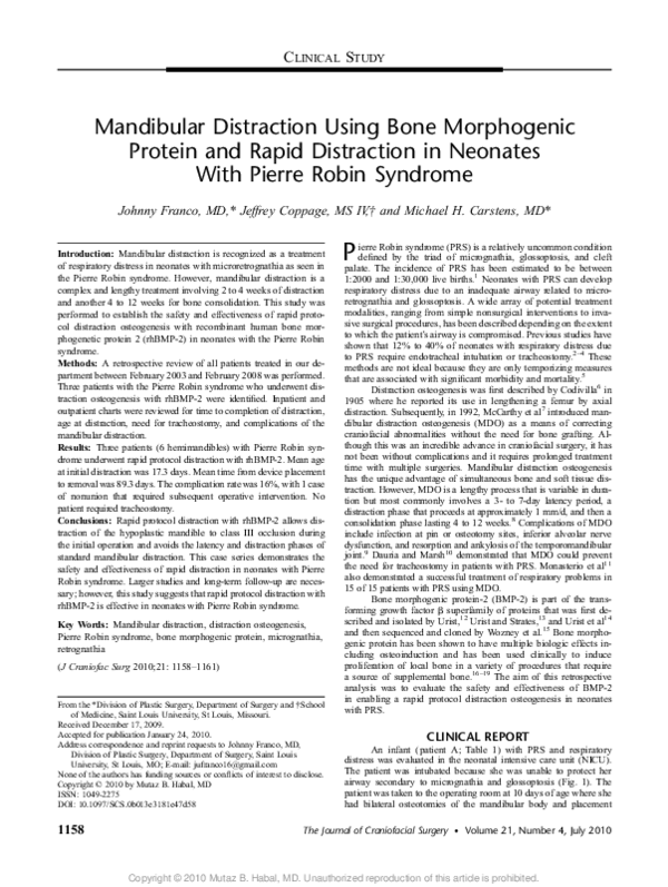 (PDF) Mandibular Distraction Using Bone Morphogenic Protein and Rapid ...