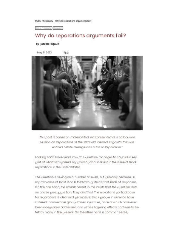 (PDF) Why do reparations arguments fail?