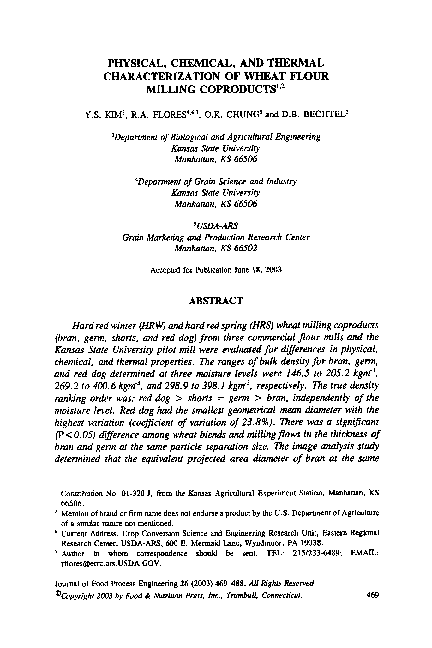 (PDF) PHYSICAL, CHEMICAL, and THERMAL CHARACTERIZATION of WHEAT FLOUR MILLING COPRODUCTS2