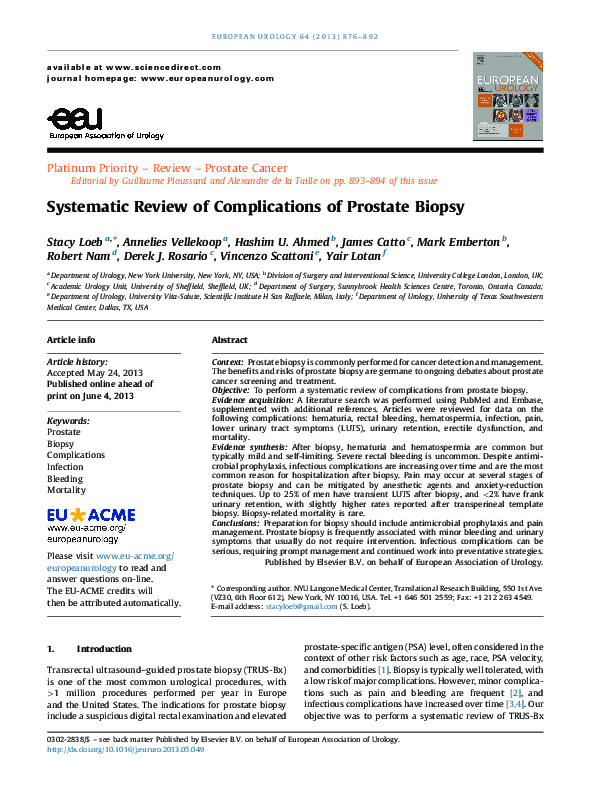(PDF) Systematic Review of Complications of Prostate Biopsy