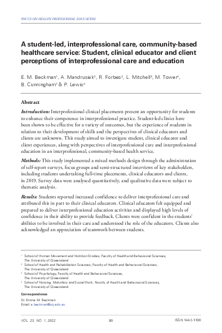 (PDF) A student-led, interprofessional care, community-based healthcare service: Student ...