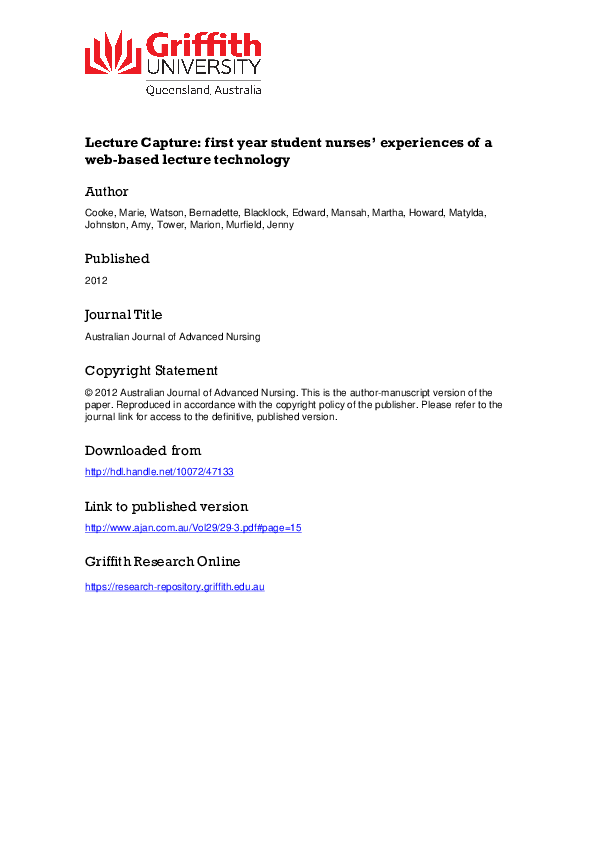 (PDF) Lecture Capture: first year student nurses' experiences of a web ...
