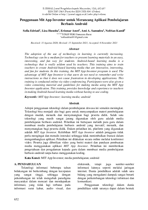 (PDF) Penggunaan Mit App Inventor untuk Merancang Aplikasi Pembelajaran Berbasis Android