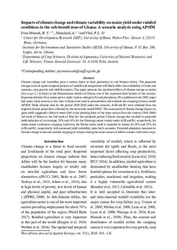 (PDF) Impacts of climate change and climate variability on maize yield under rainfed conditions ...