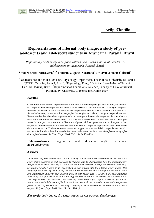 (PDF) Representations of Internal Body Image: A Study of Pre-Adolescents and Adolescent Students ...