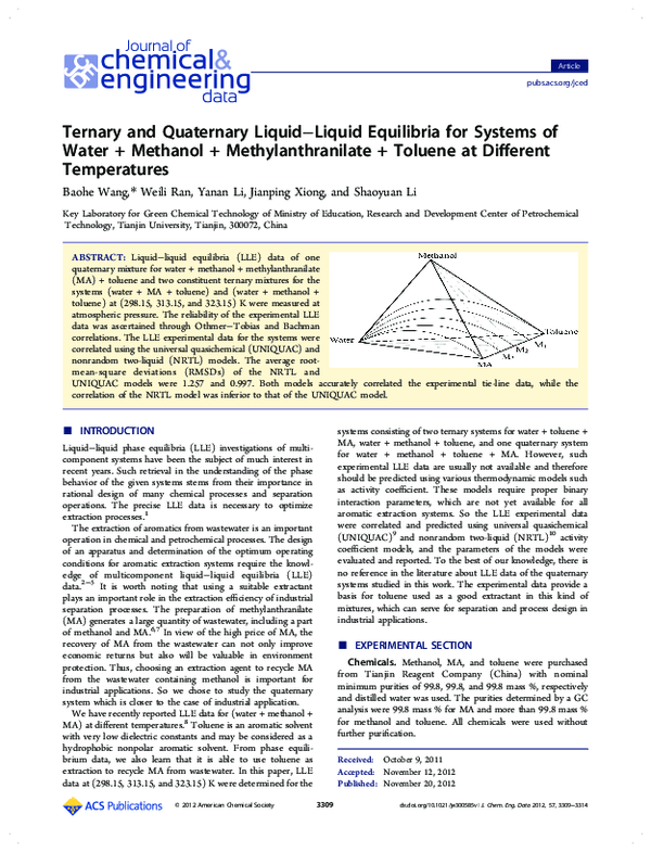 (PDF) Ternary and Quaternary Liquid–Liquid Equilibria for Systems of ...