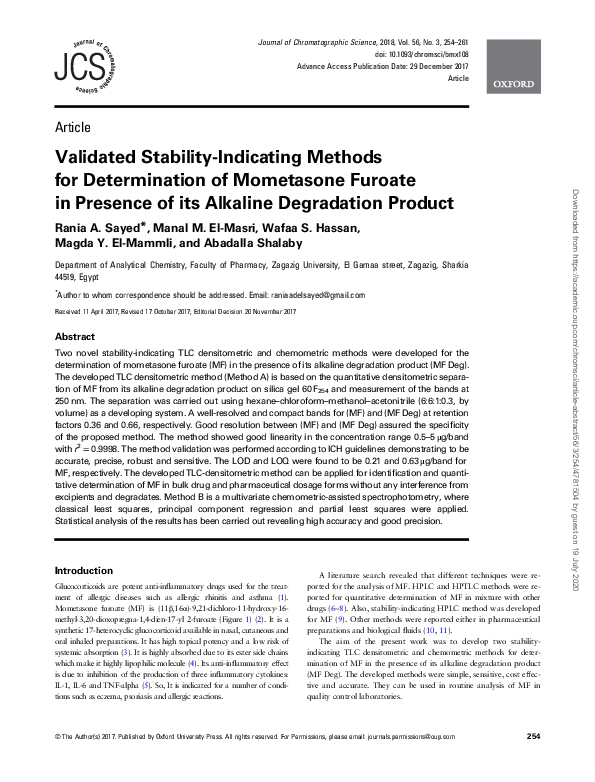 (PDF) Validated Stability-Indicating Methods for Determination of Mometasone Furoate in Presence ...