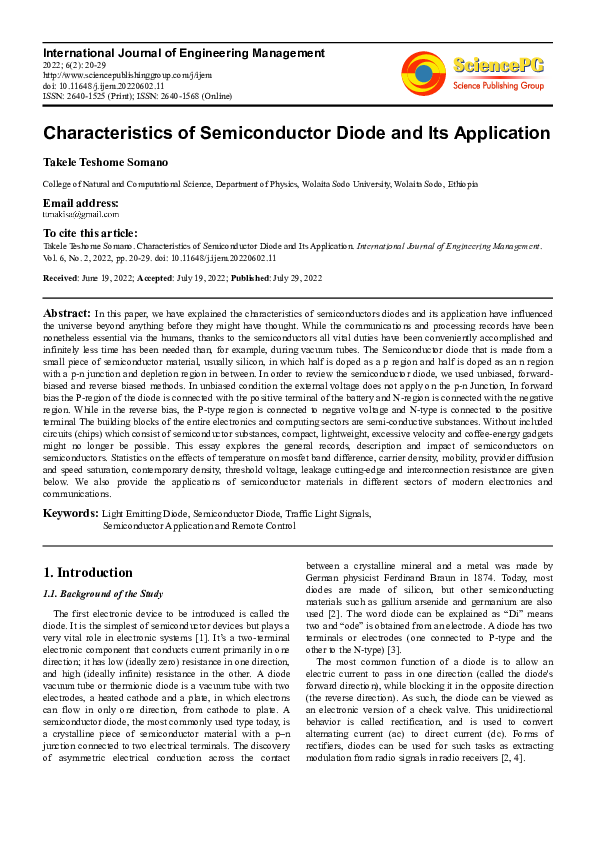 (PDF) Characteristics of Semiconductor Diode and Its Application