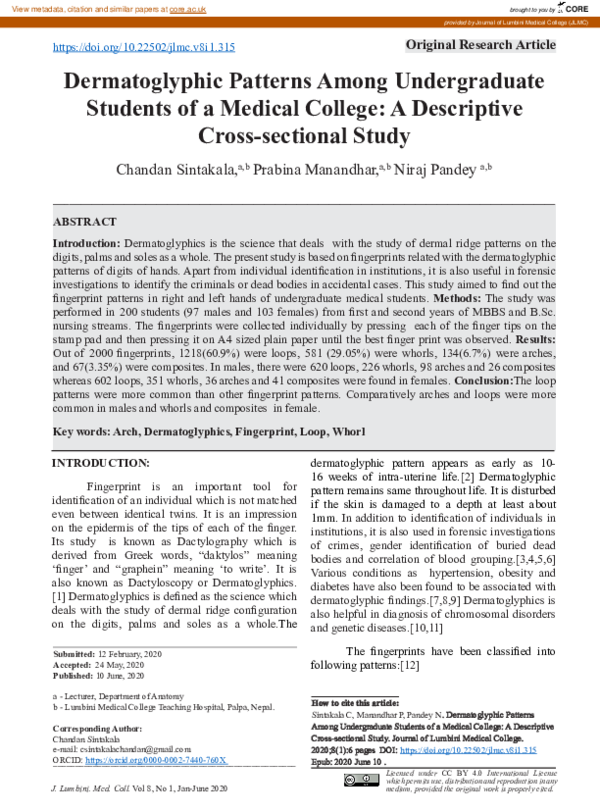 (PDF) Dermatoglyphic Patterns Among Undergraduate Students of a Medical ...