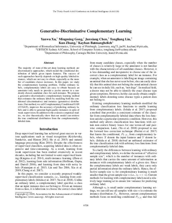 (PDF) Generative-Discriminative Complementary Learning