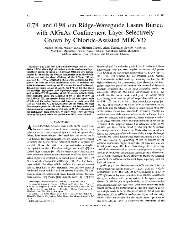 (PDF) 0.78- and 0.98-μm ridge-waveguide lasers buried with AlGaAs confinement layer selectively ...