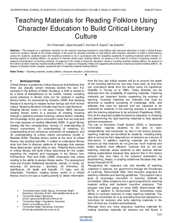 (PDF) Teaching Materials for Reading Folklore Using Character Education ...