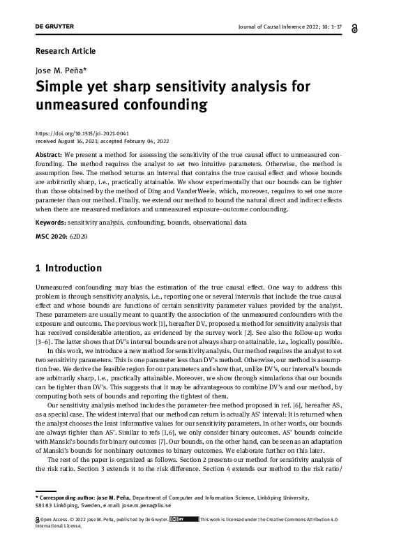 (PDF) Simple yet sharp sensitivity analysis for unmeasured confounding