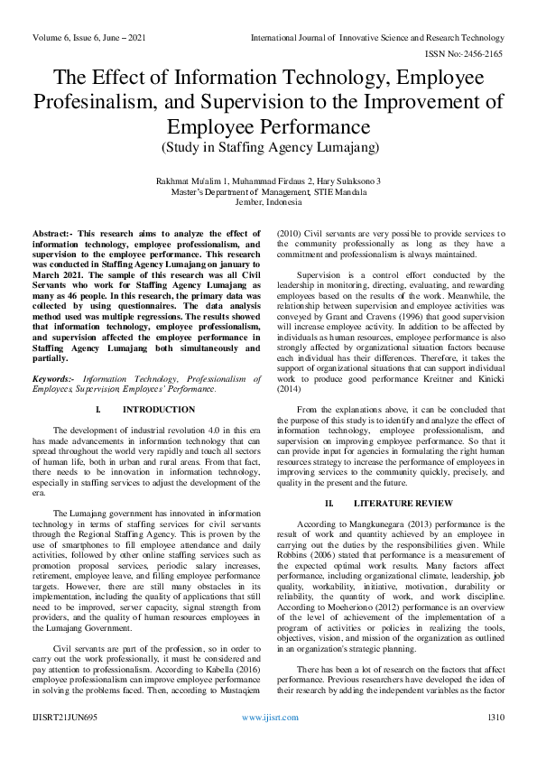 (PDF) The Effect of Information Technology, Employee Profesinalism, and ...