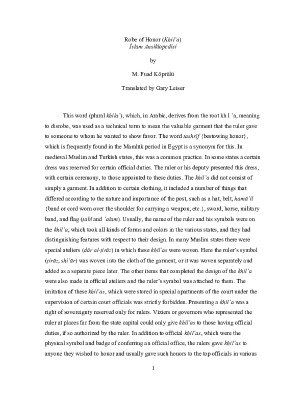 (DOC) Robe of Honor (Khilʿa)