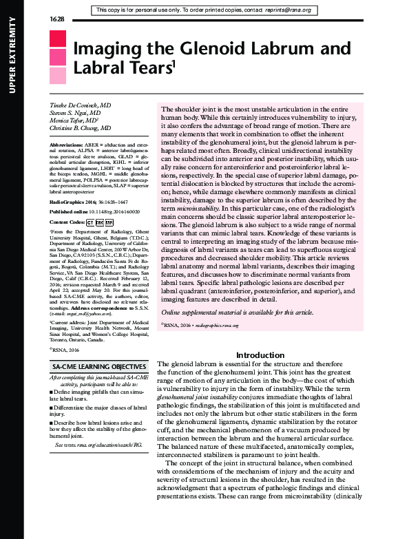(PDF) Imaging the Glenoid Labrum and Labral Tears