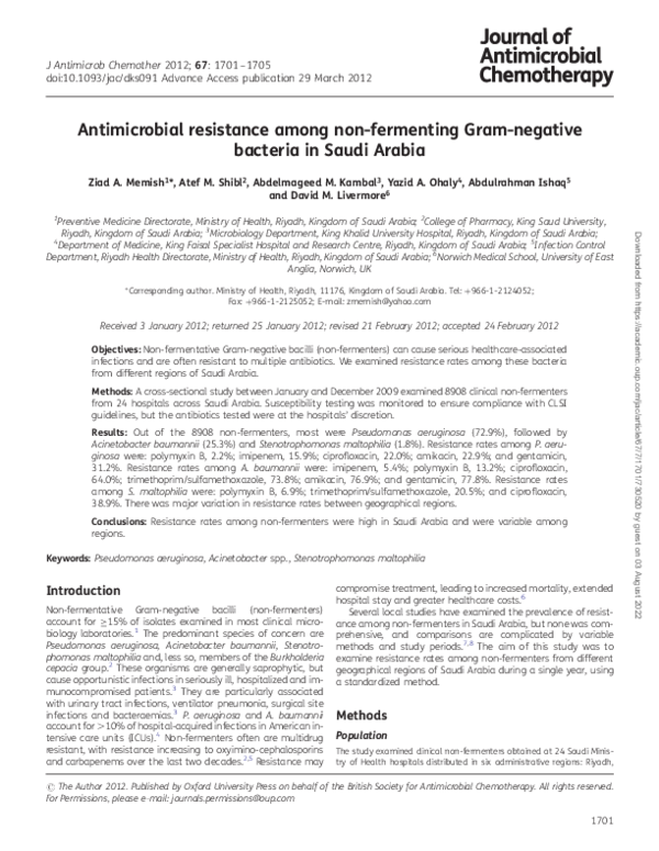 (PDF) Antimicrobial resistance among non-fermenting Gram-negative ...