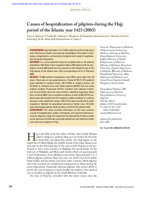 (PDF) Causes of hospitalization of pilgrims during the Hajj period of ...