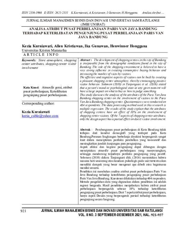 (PDF) Analisa Atribut Pusat Perbelanjaan Paris Van Java Bandung Terhadap Keterlibatan Pengunjung ...