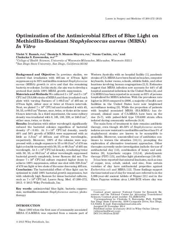 (PDF) Optimization of the antimicrobial effect of blue light on ...