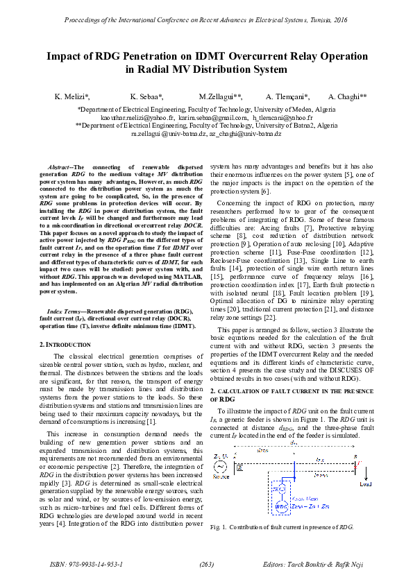Pdf Impact Of Rdg Penetration On Idmt Overcurrent Relay Operation In Radial Mv Distribution System