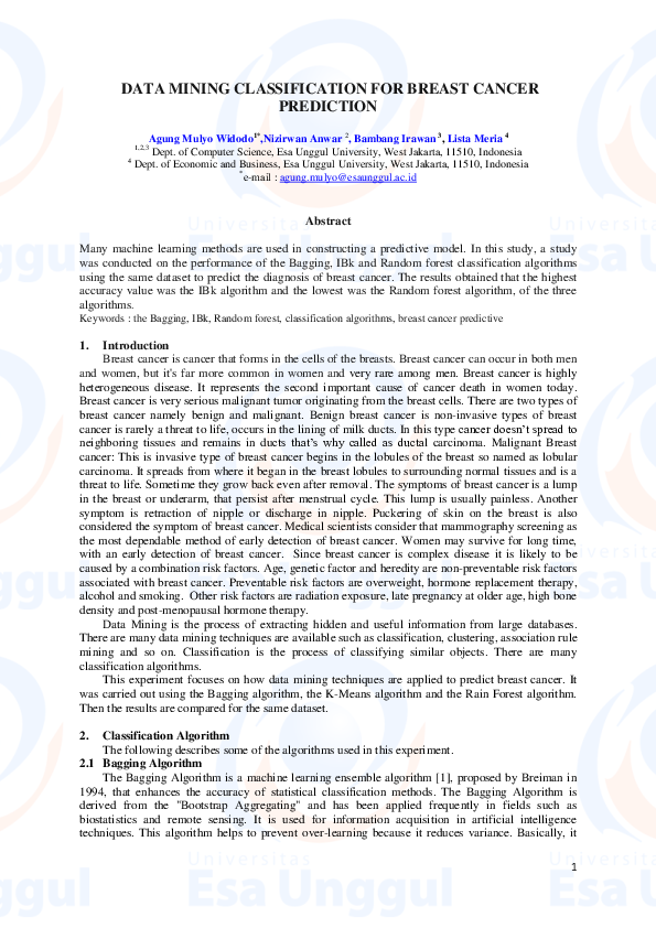 Pdf Data Mining Classification For Breast Cancer Prediction 4561