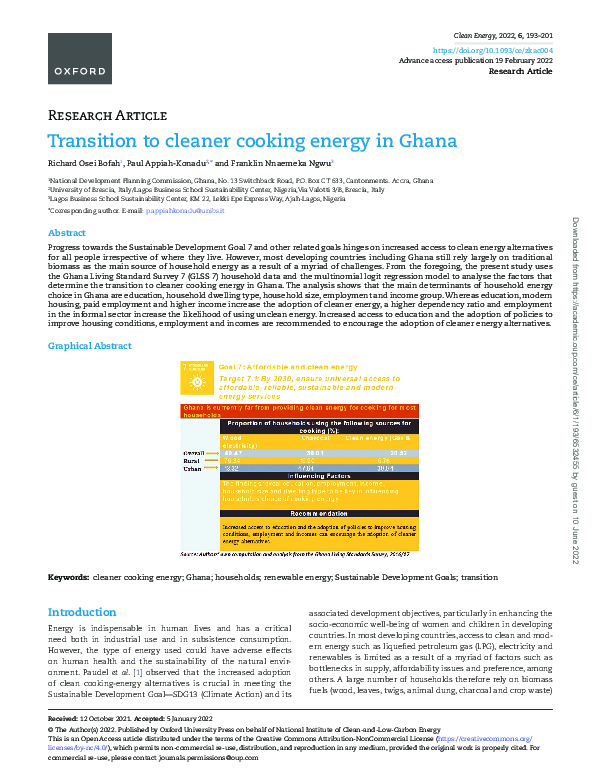 (PDF) Transition to cleaner cooking energy in Ghana