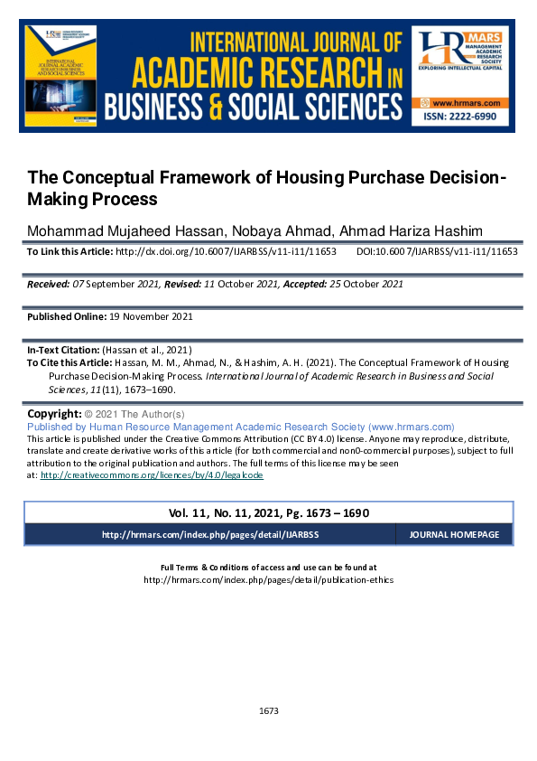 (PDF) The Conceptual Framework of Housing Purchase Decision-Making Process
