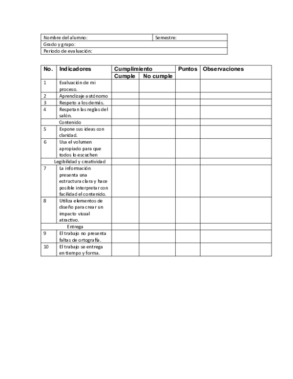 (DOC) Nombre del alumno: Semestre: Grado y grupo: Periodo de evaluación