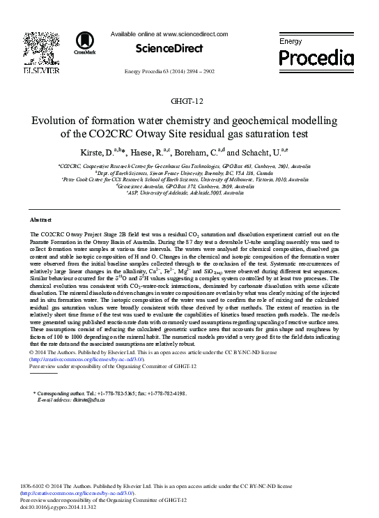 (PDF) Geochemical Changes in CO2CRC Otway Project