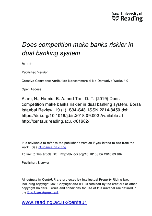 (PDF) Does competition make banks riskier in dual banking system?