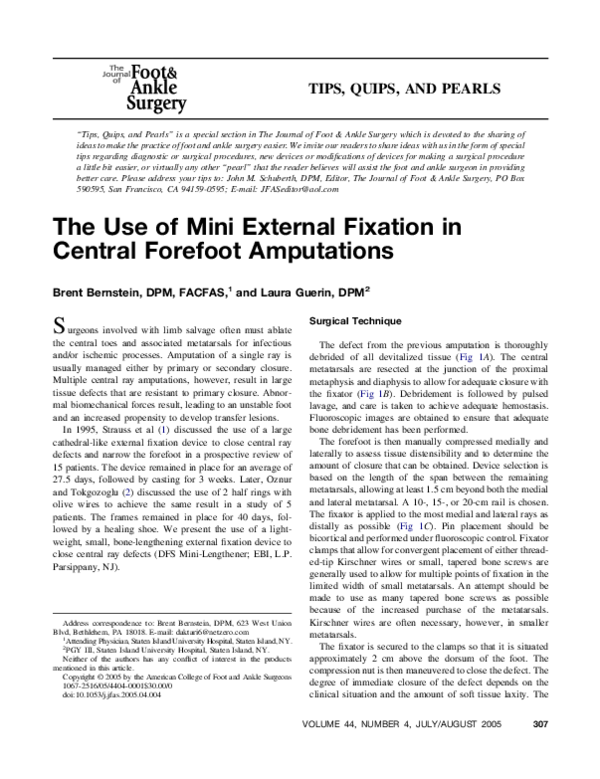 (PDF) The Use of Mini External Fixation in Central Forefoot Amputations