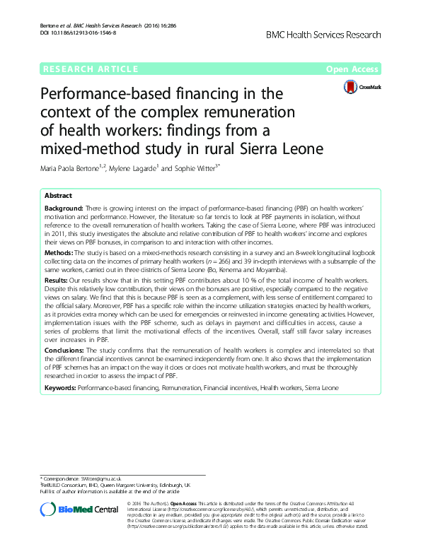 (PDF) Performance-based financing in the context of the complex remuneration of health workers ...