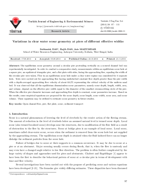 (PDF) Variations in clear water scour geometry at piers of different ...