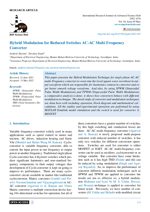 (PDF) Hybrid Modulation for Reduced Switches AC-AC Multi Frequency ...