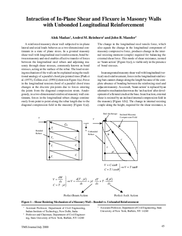 (PDF) Intraction of In-Plane Shear and Flexure in Masonry Walls with ...